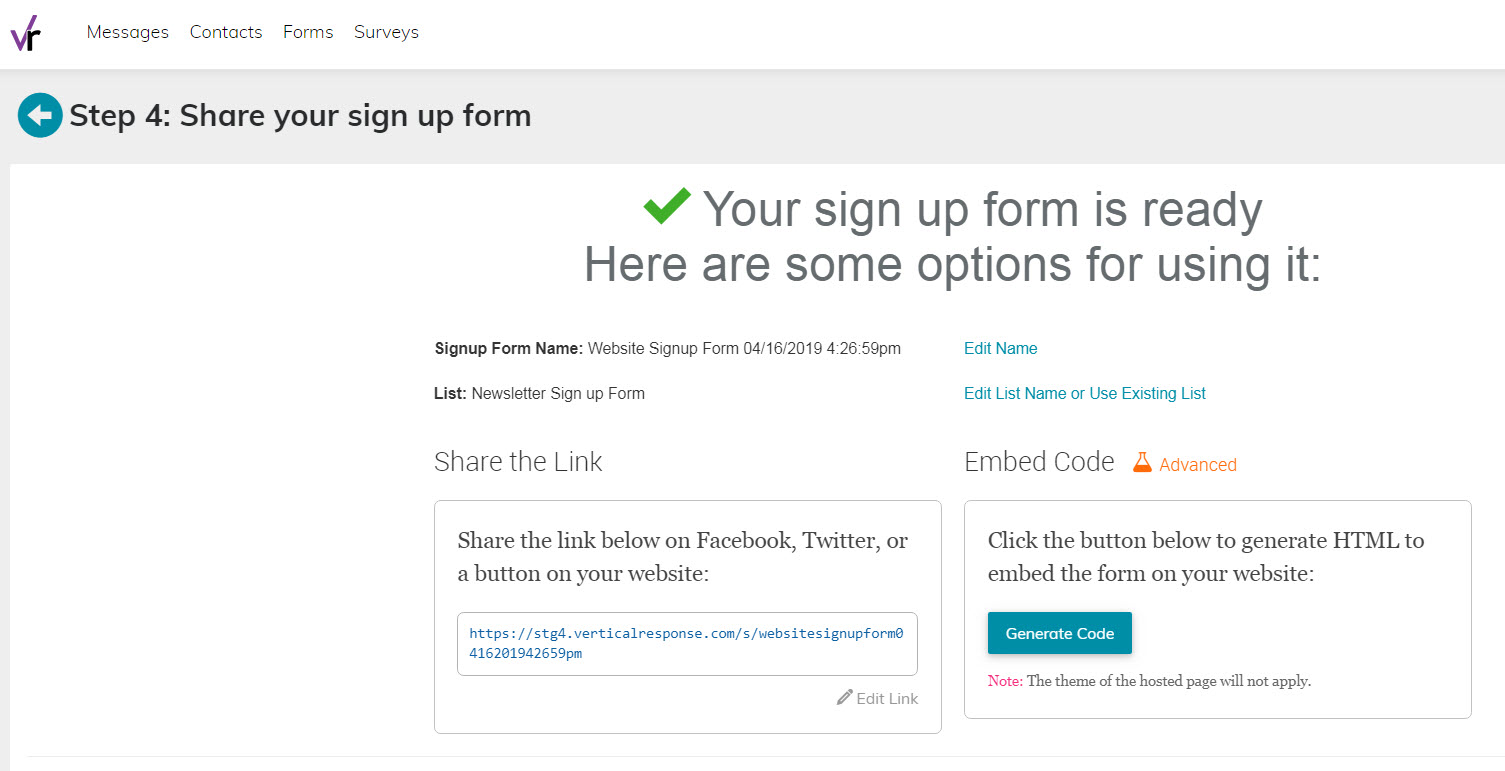 Embeddable Sign Up Forms – Verticalresponse