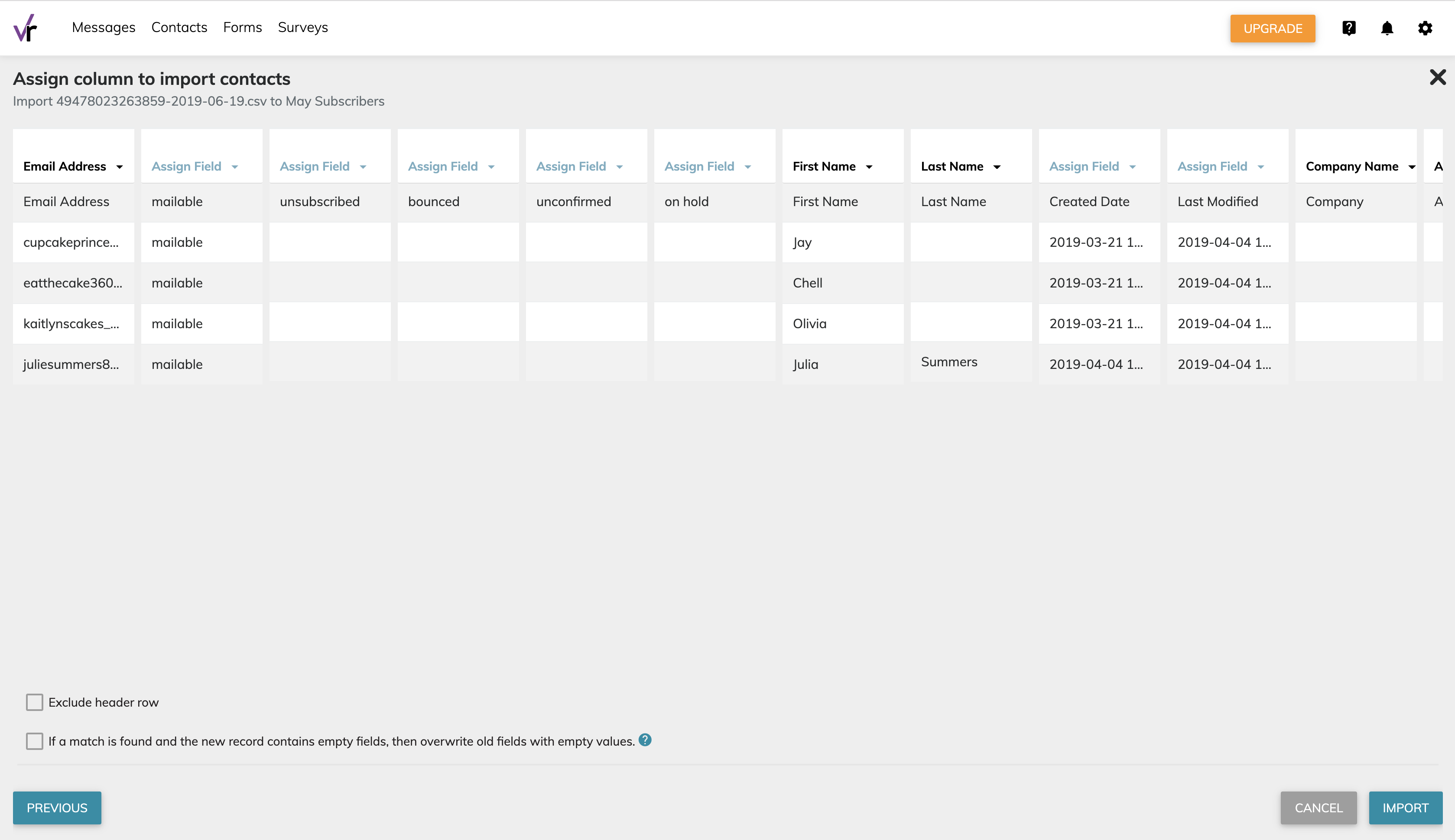 Assign Fields – Verticalresponse
