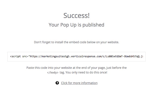 Pop Up Forms – Verticalresponse